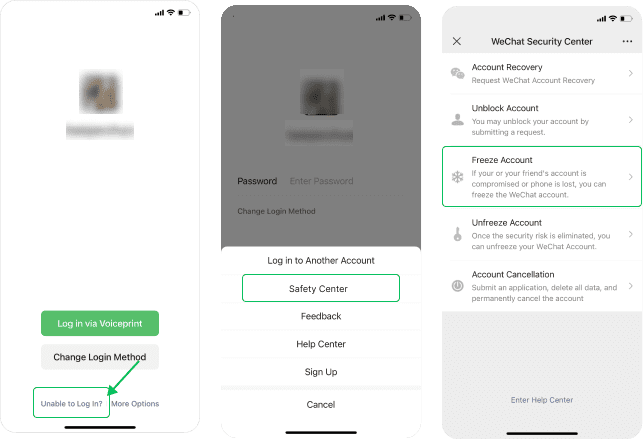 Freeze Account - Safety Tools - WeChat Safety Center